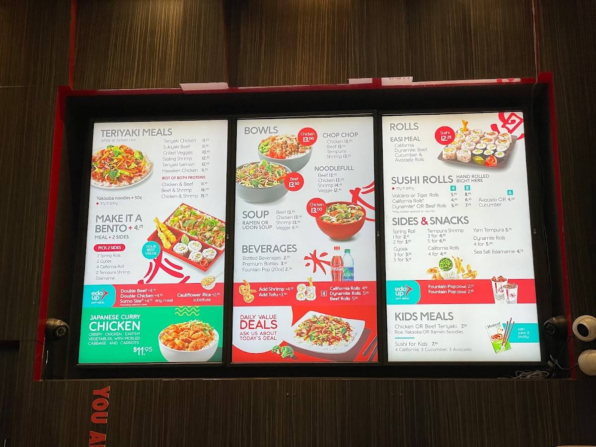 Menu au Edo Japan fast food, Richmond, No. 3 Rd #2475