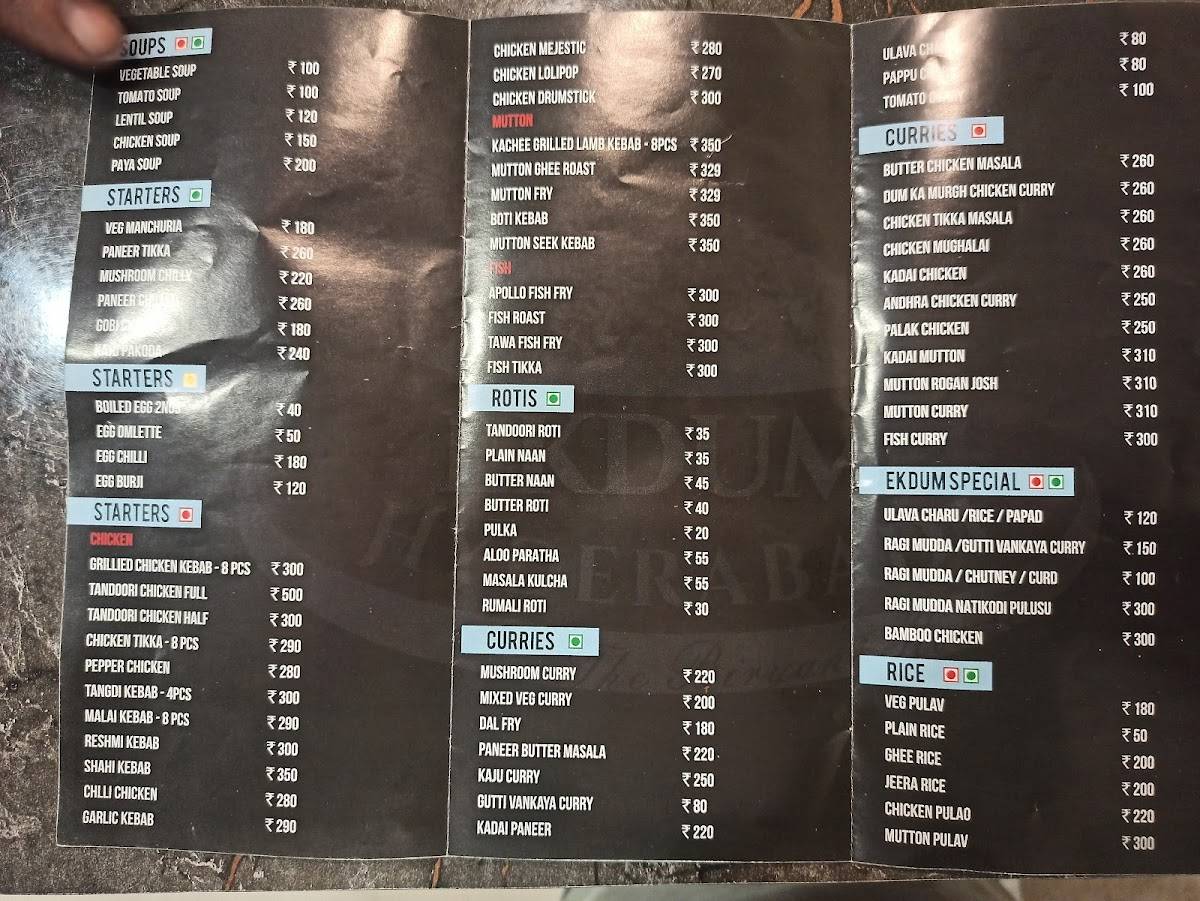 Menu at Ekdum hyderabadi, Bengaluru