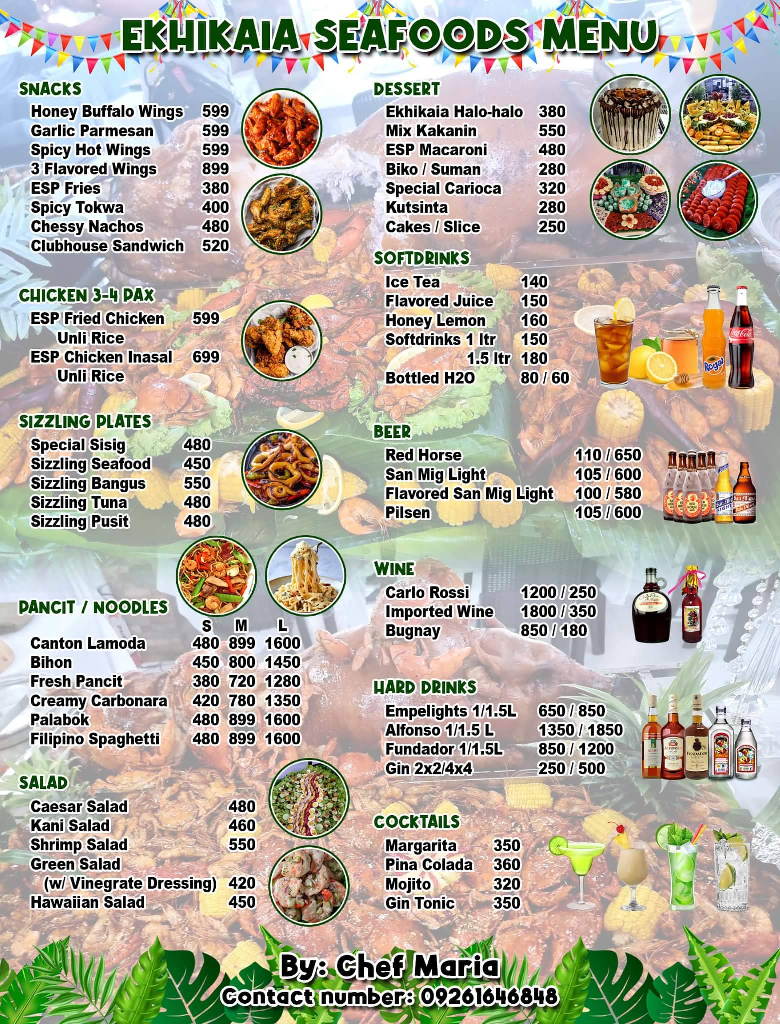 Menu at Ekhikaia Seafood Restaurant, Laoag City, In front of wilcon