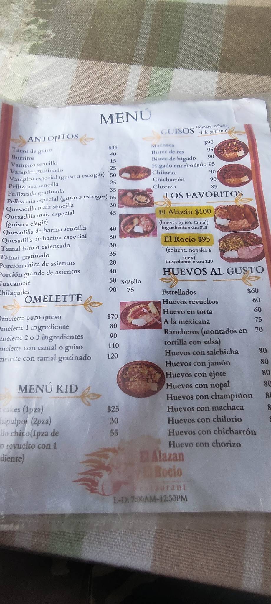 Carta del restaurante El Alazán Y El Rocio, Culiacán Rosales