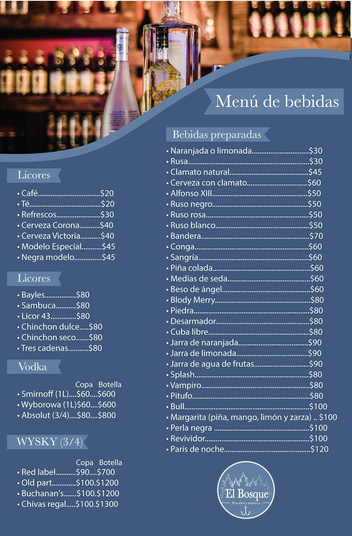 Carta del restaurante El Bosque - Pescados y Mariscos, Zitácuaro