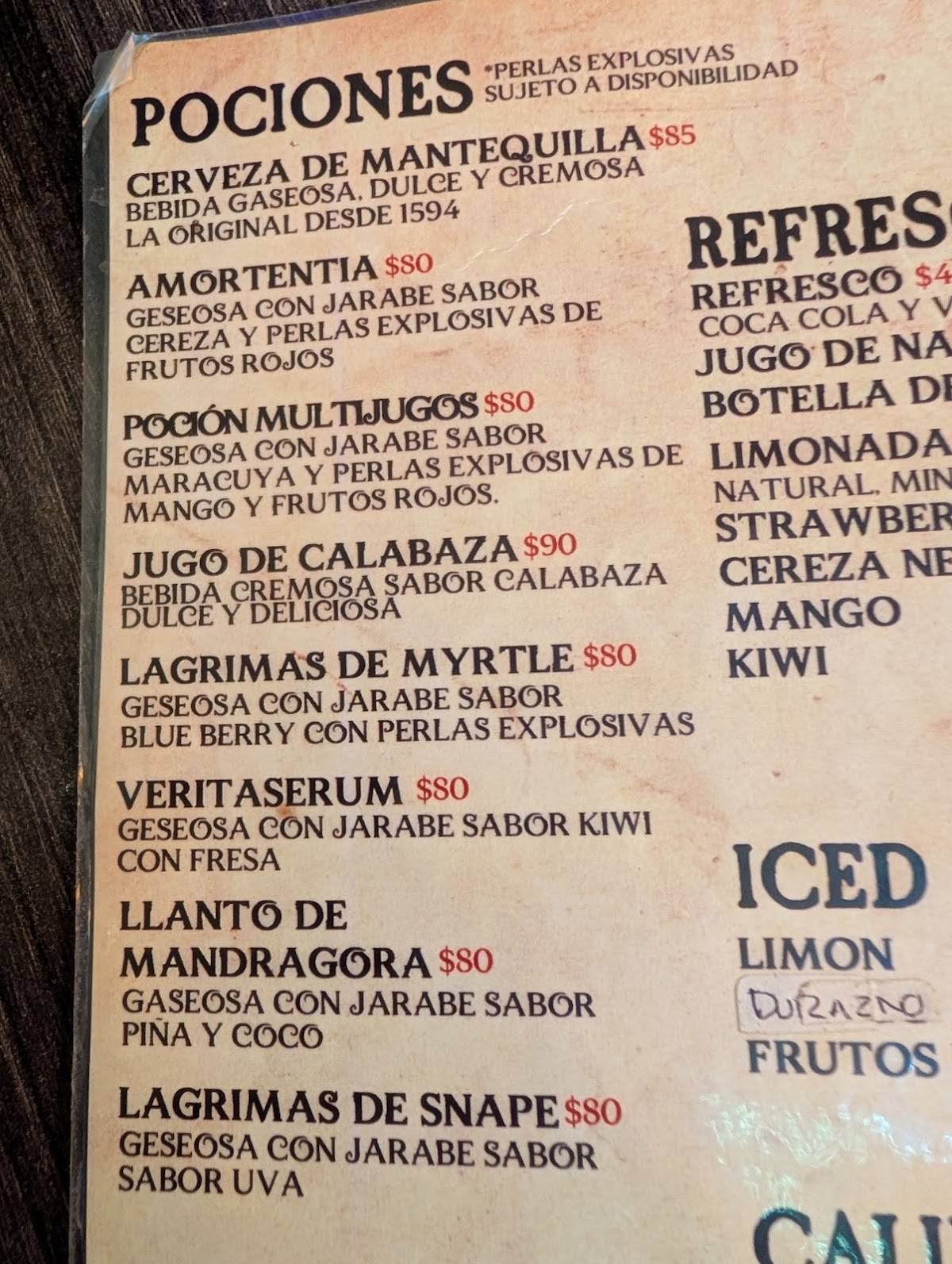 Carta del restaurante El Caldero Mágico TRC, Torreón