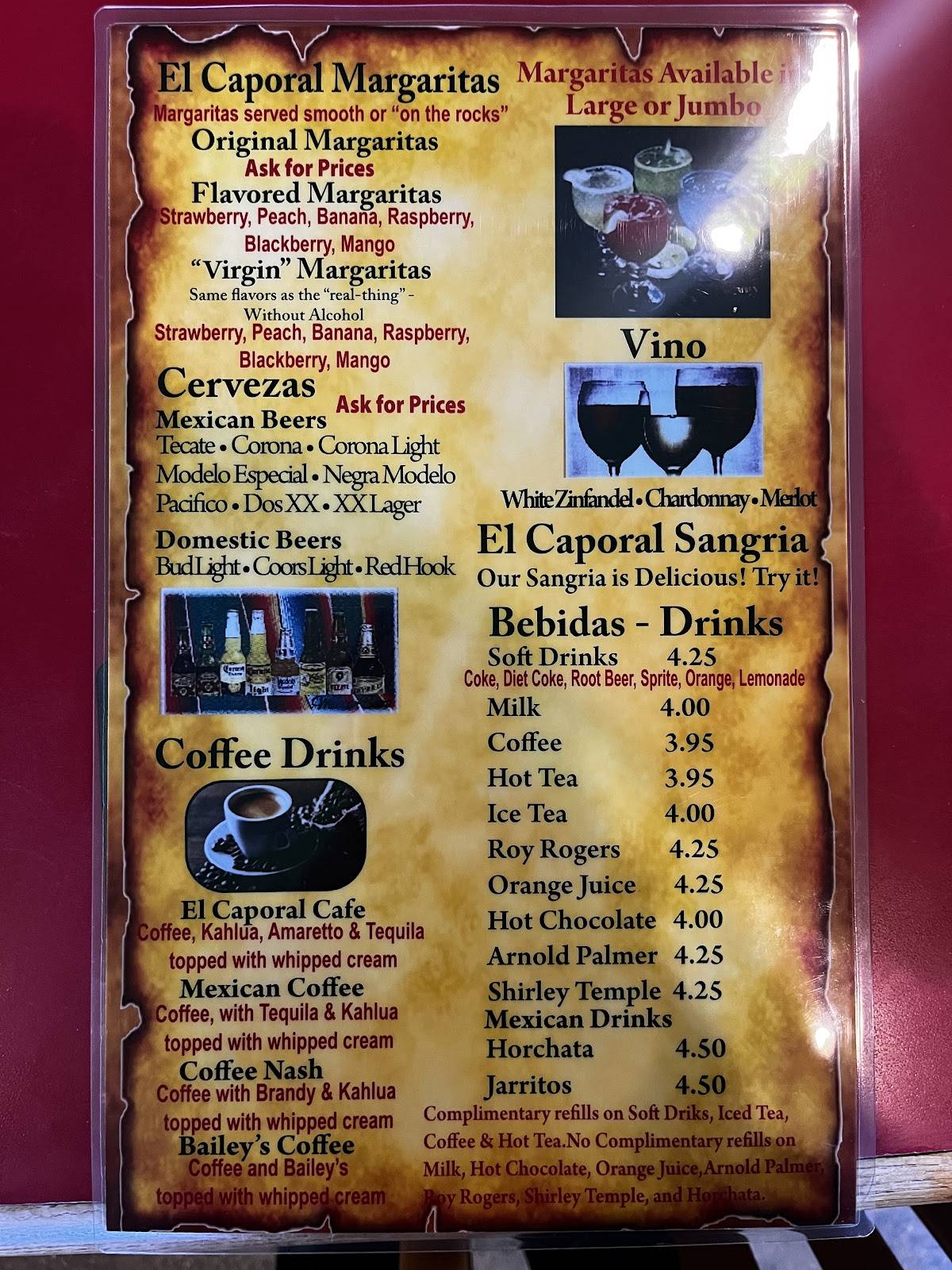 Menu at El Caporal Mexican Restaurant, North Bend