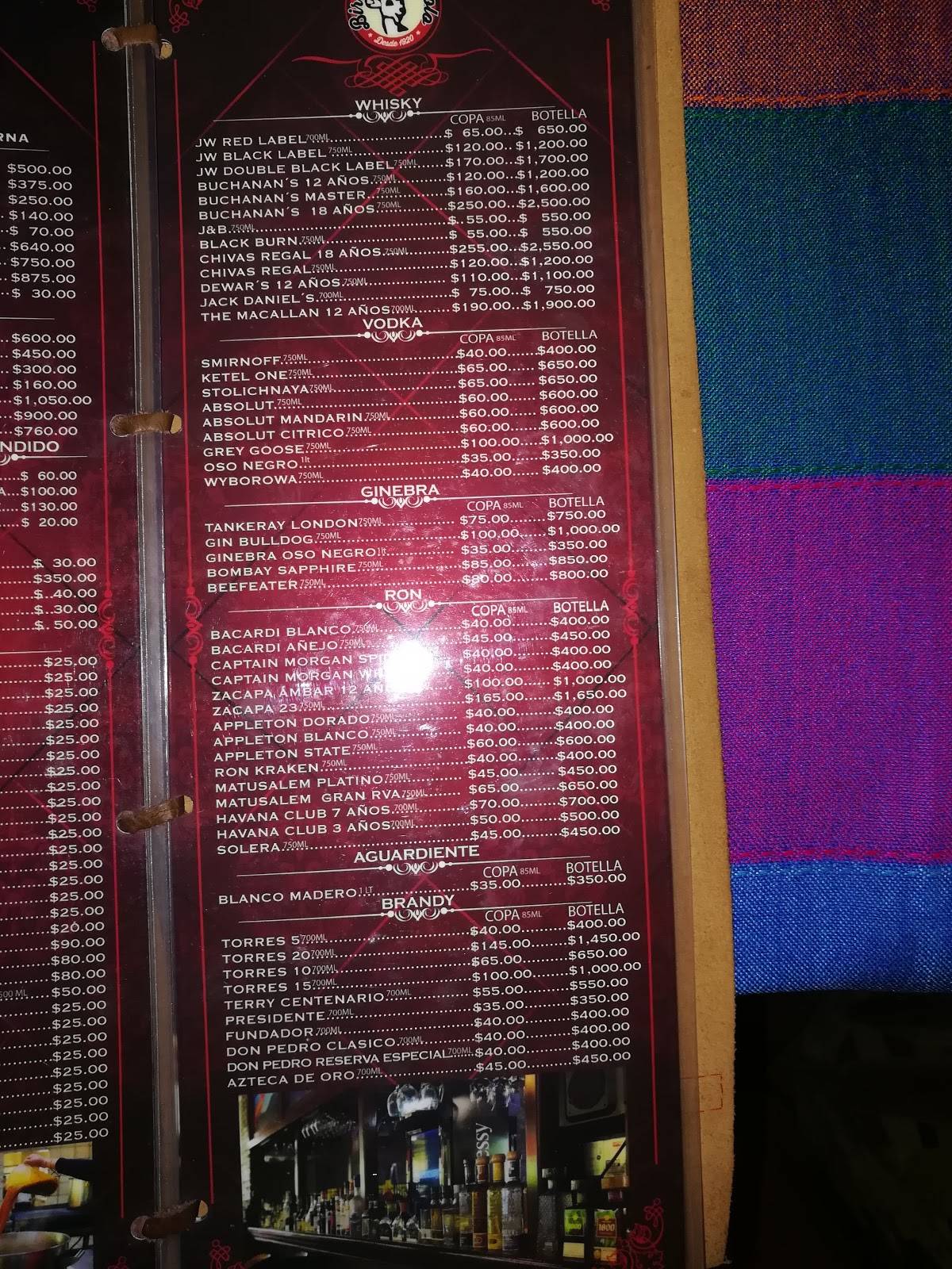 Carta del restaurante Birrierías Chololo, El Capulín