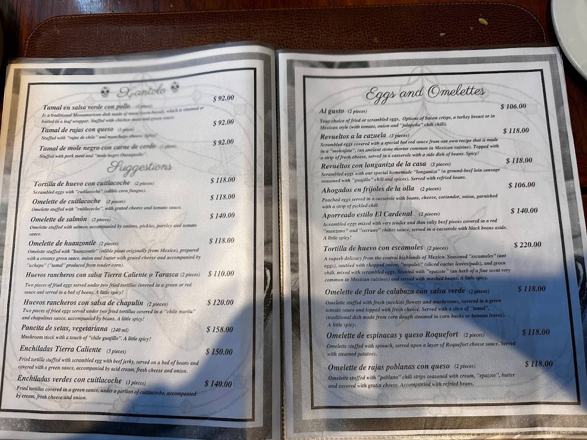 Carta del restaurante El Cardenal Lomas, Ciudad López Mateos, Av. Paseo ...