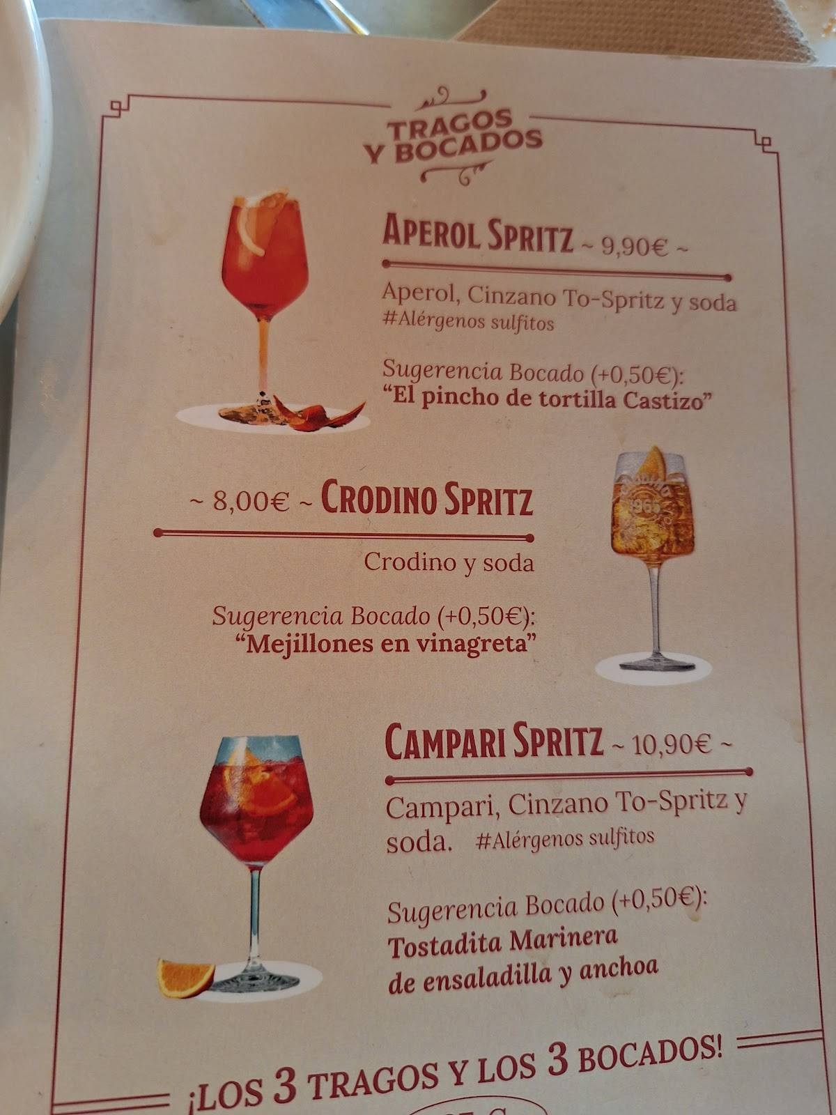 Menu at El Castizo de Serrano restaurant, Madrid