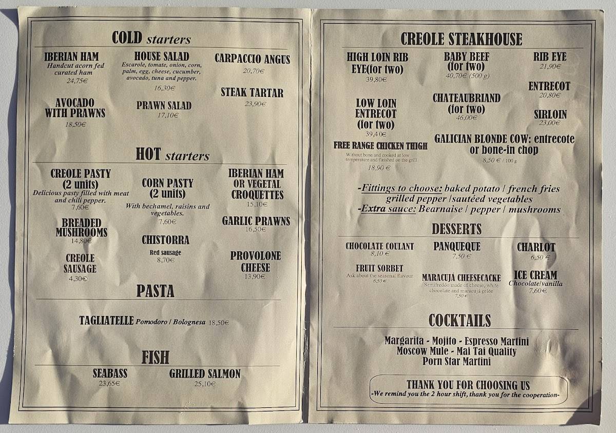 Menu at El Churrasco pub & bar, Maspalomas, Anexo Hotel Lopesan Costa ...