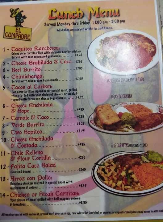 Menu at El Compadre Restaurant, Long Beach