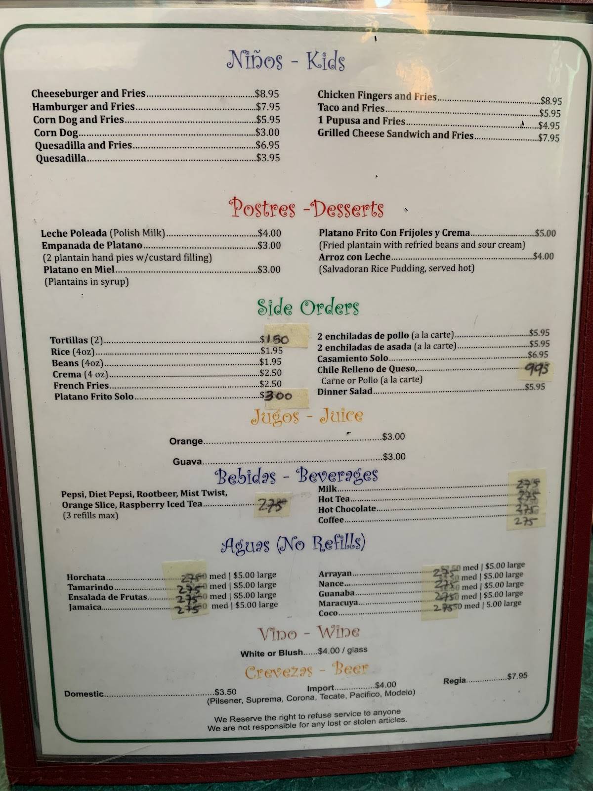 Menu at El Curtido restaurant, Hacienda Heights