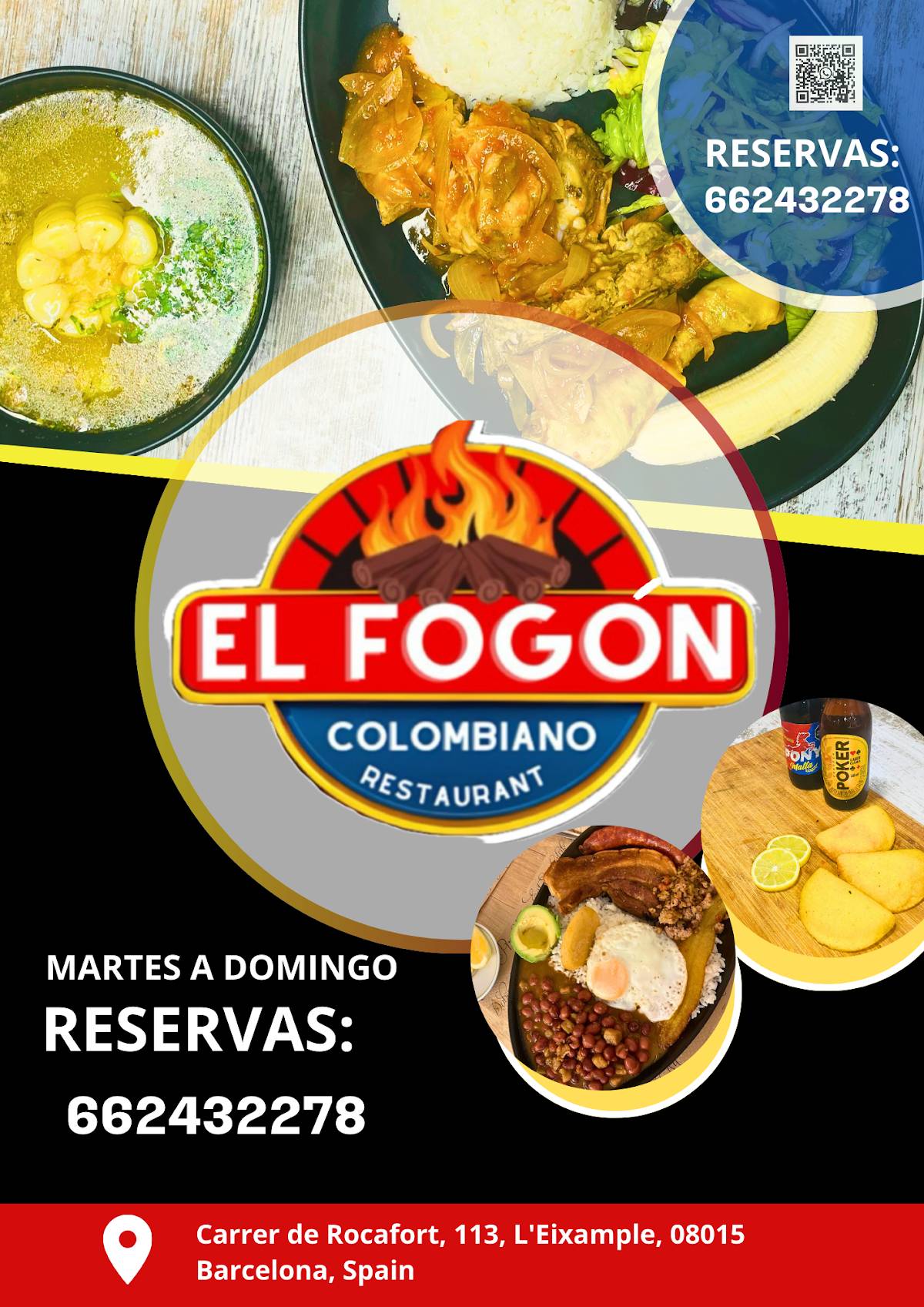 Carta del restaurante El Fogón Colombiano, Barcelona