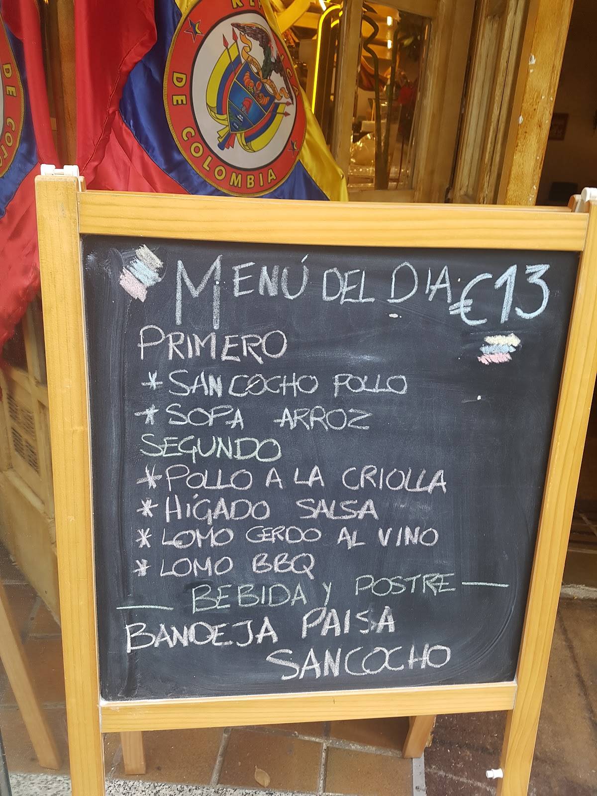 Carta del restaurante El Fogón Colombiano, Barcelona