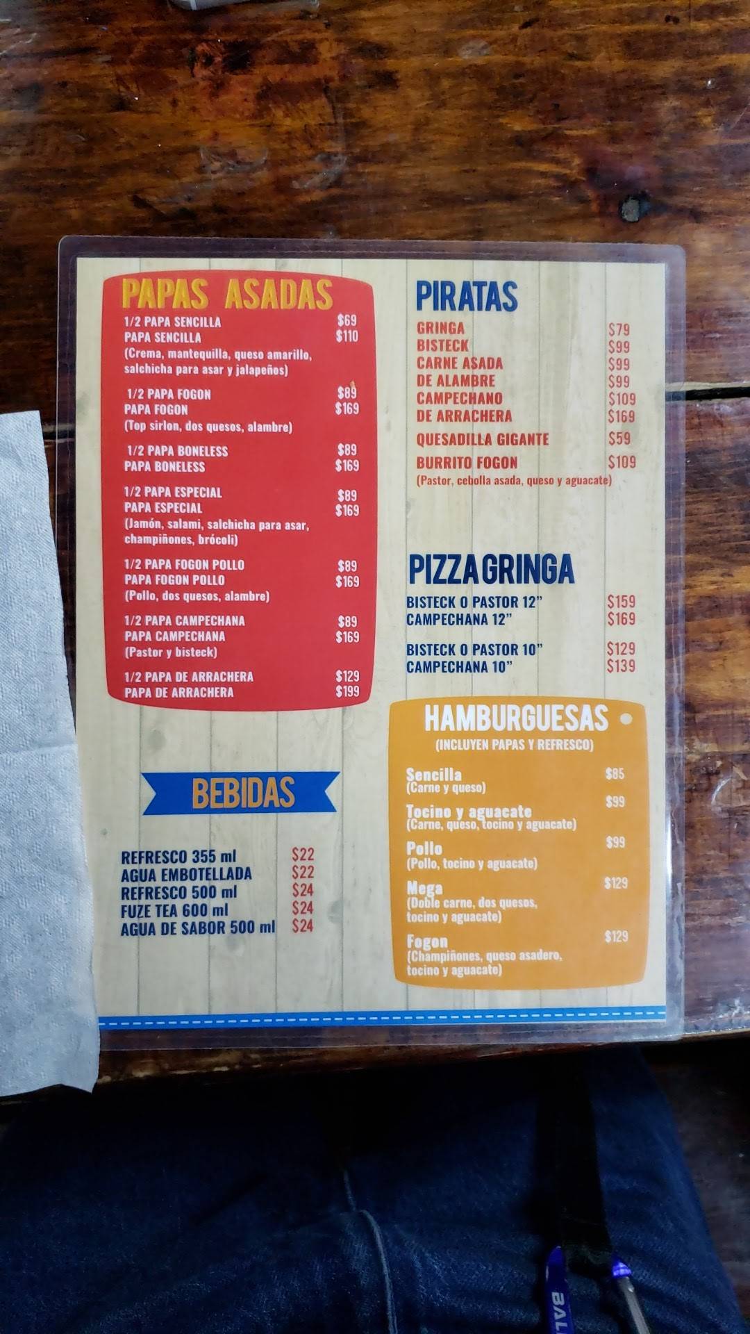 Carta del restaurante El Fogón, Saltillo, Luis Echeverría Álvarez 954
