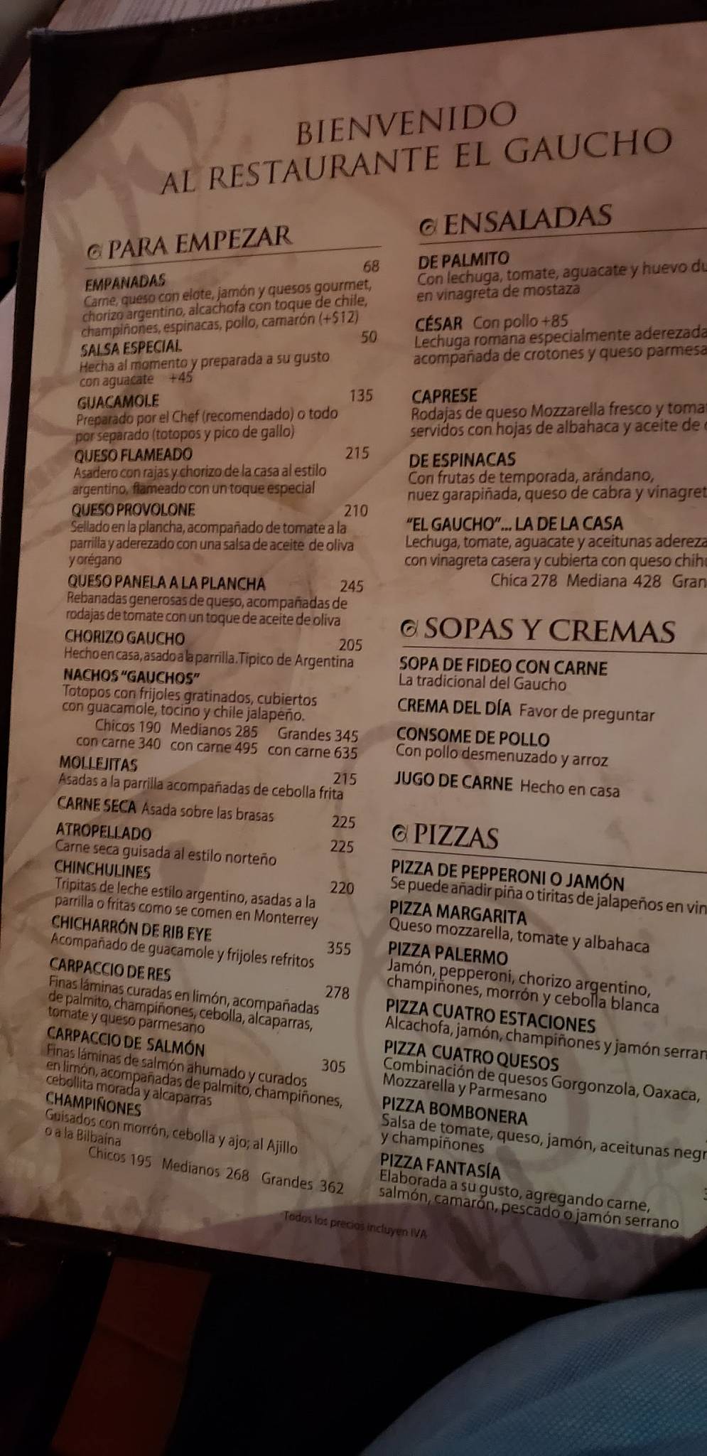 Carta del restaurante El Gaucho del Monterrey, Monterrey, Arroyo Seco # 100
