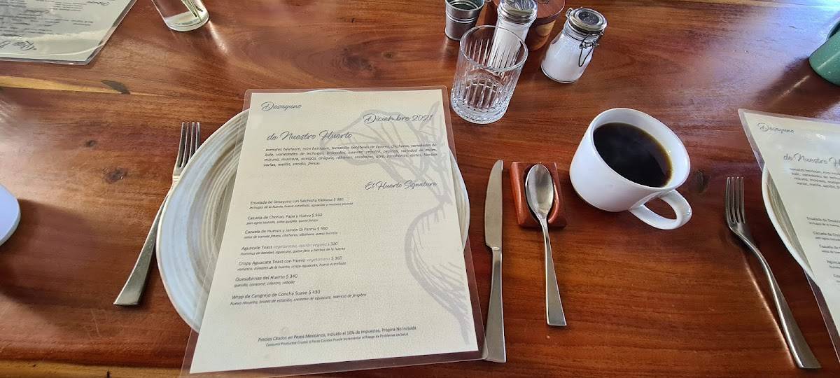 Carta del restaurante El Huerto Farm to Table, Cabo San Lucas