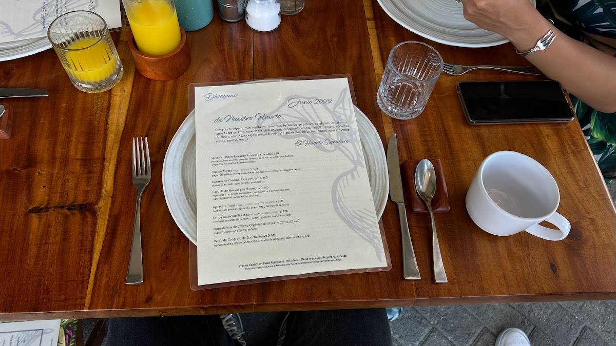 Carta del restaurante El Huerto Farm to Table, Cabo San Lucas