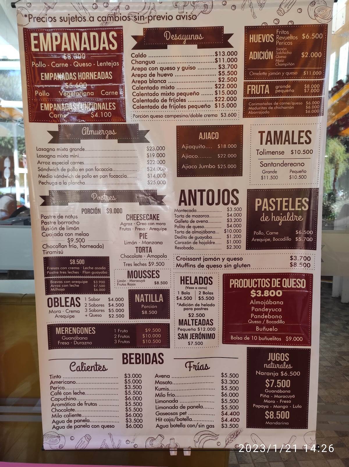 Carta del restaurante El Kiosco, Bogotá, Cl. 145 #9-73