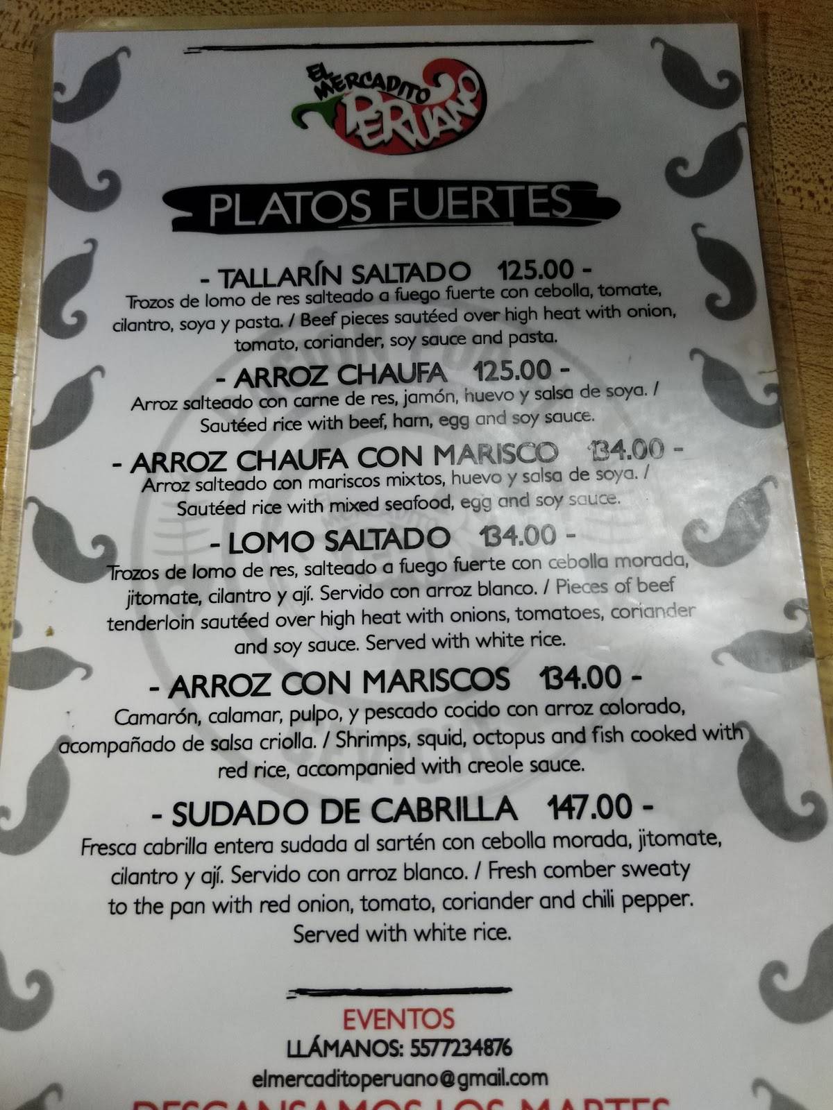 Carta del restaurante El Mercadito Peruano, Ciudad López Mateos, Calle ...