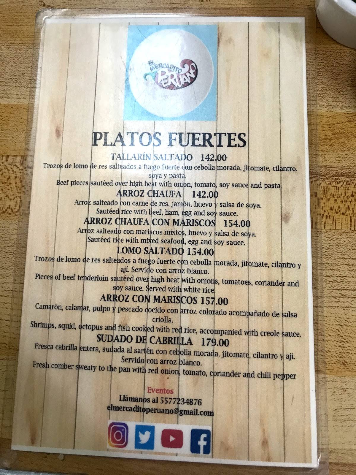 Carta del restaurante El Mercadito Peruano, Ciudad López Mateos, Calle ...