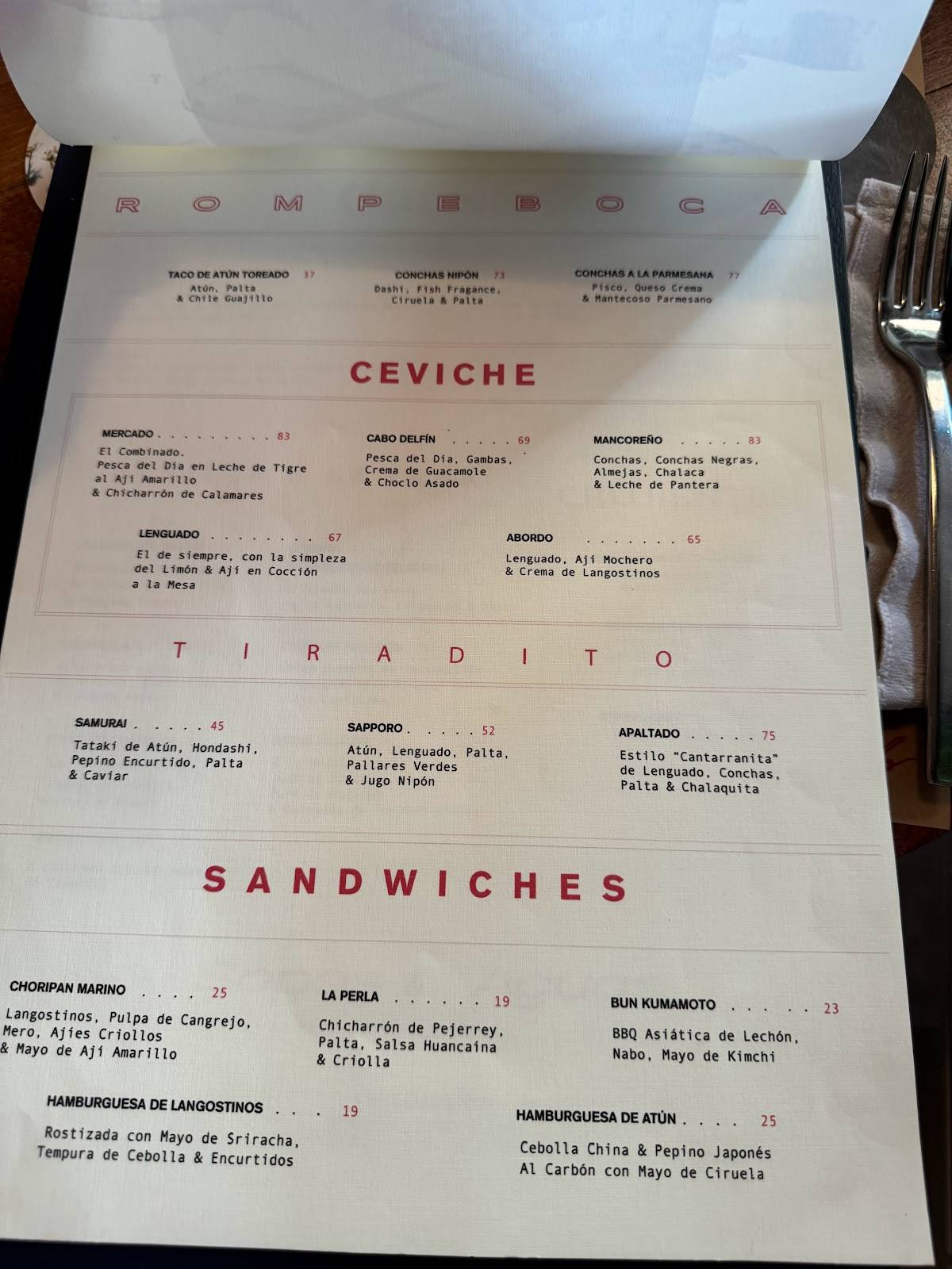 Carta del restaurante El Mercado, Lima, Av. Hipólito Unanue 203