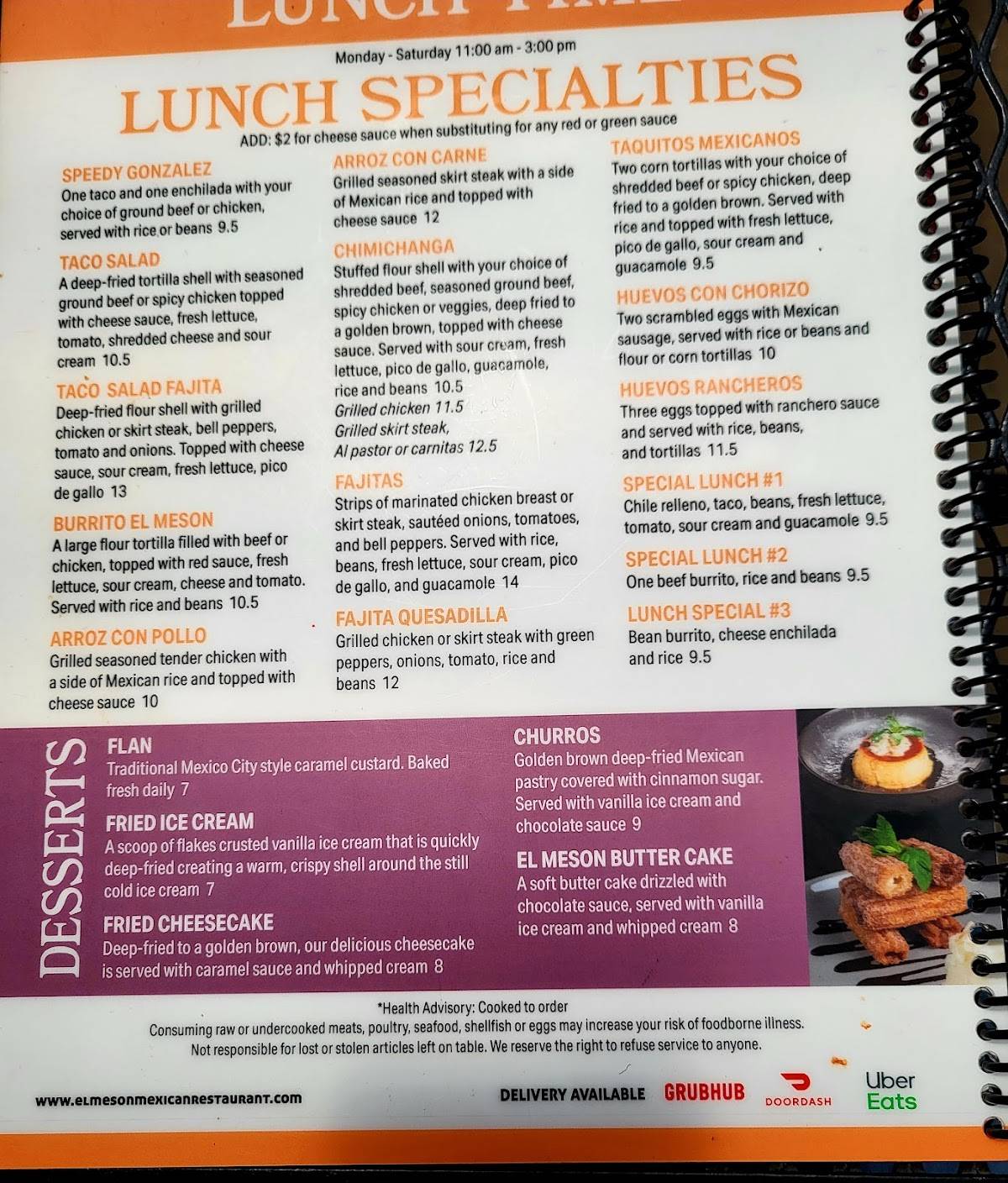 Menu at El Meson pizzeria, Indianapolis, E County Line Rd
