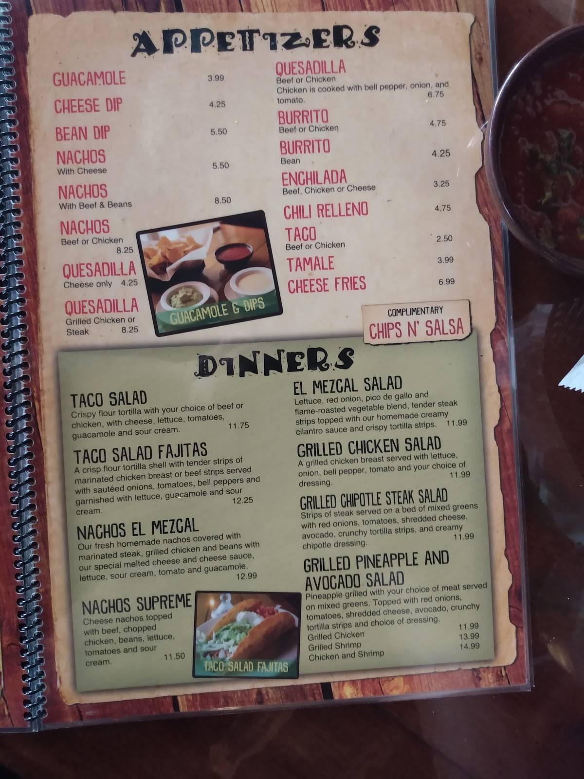 Menu at El Mezcal restaurant, Wausau
