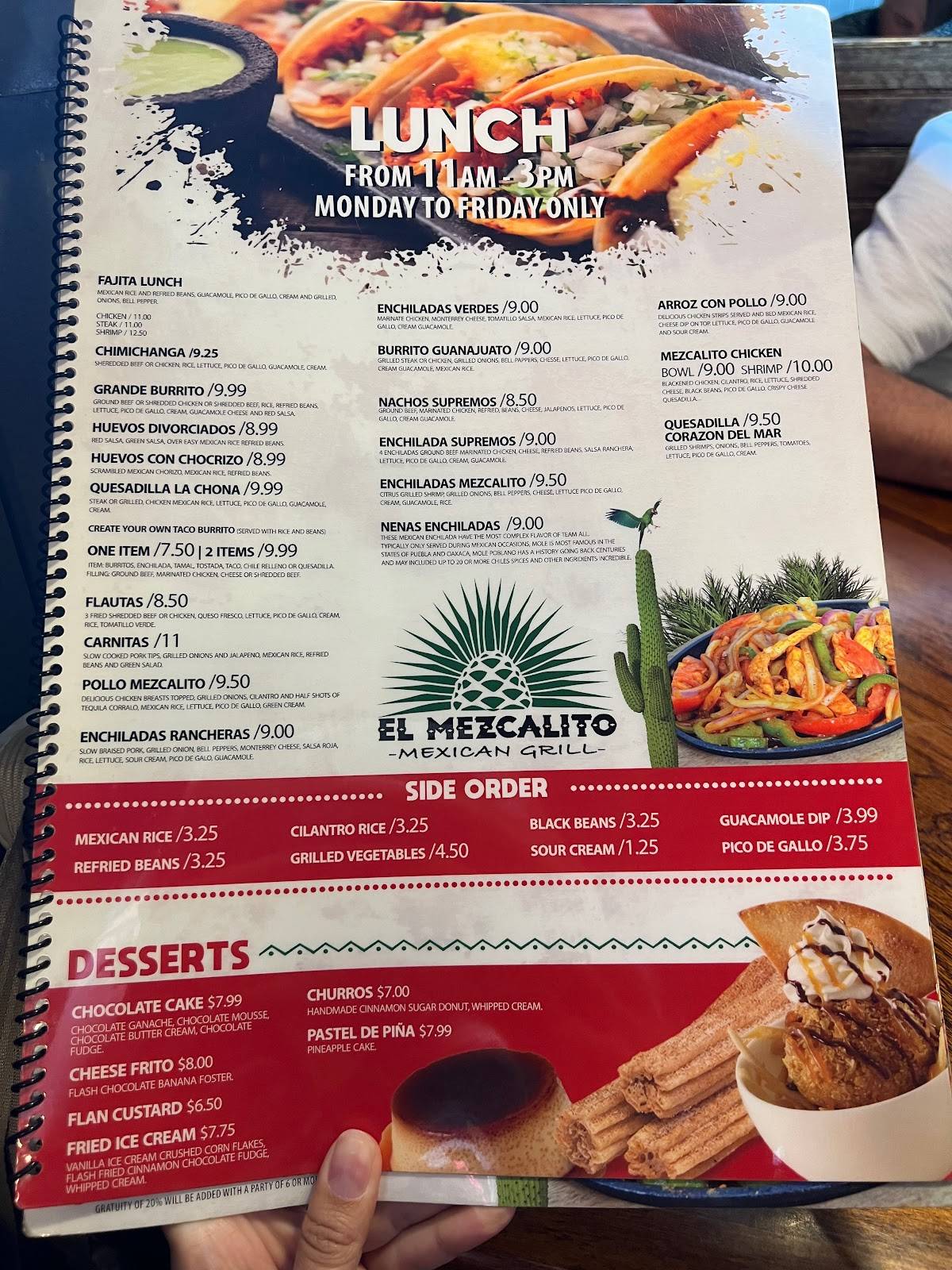 Menu at El Mezcalito Mexican Grill restaurant, Palm Bay