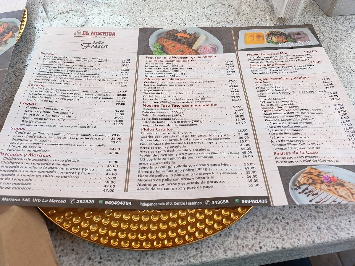 Menu at El Mochica de Doña Fresia Independencia Restaurant, Trujillo
