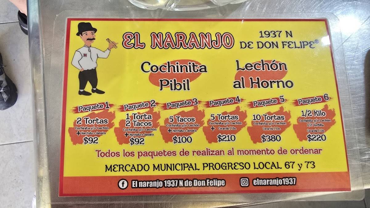 Menu at El Naranjo 1937 N DE DON FELIPE restaurant, Progreso