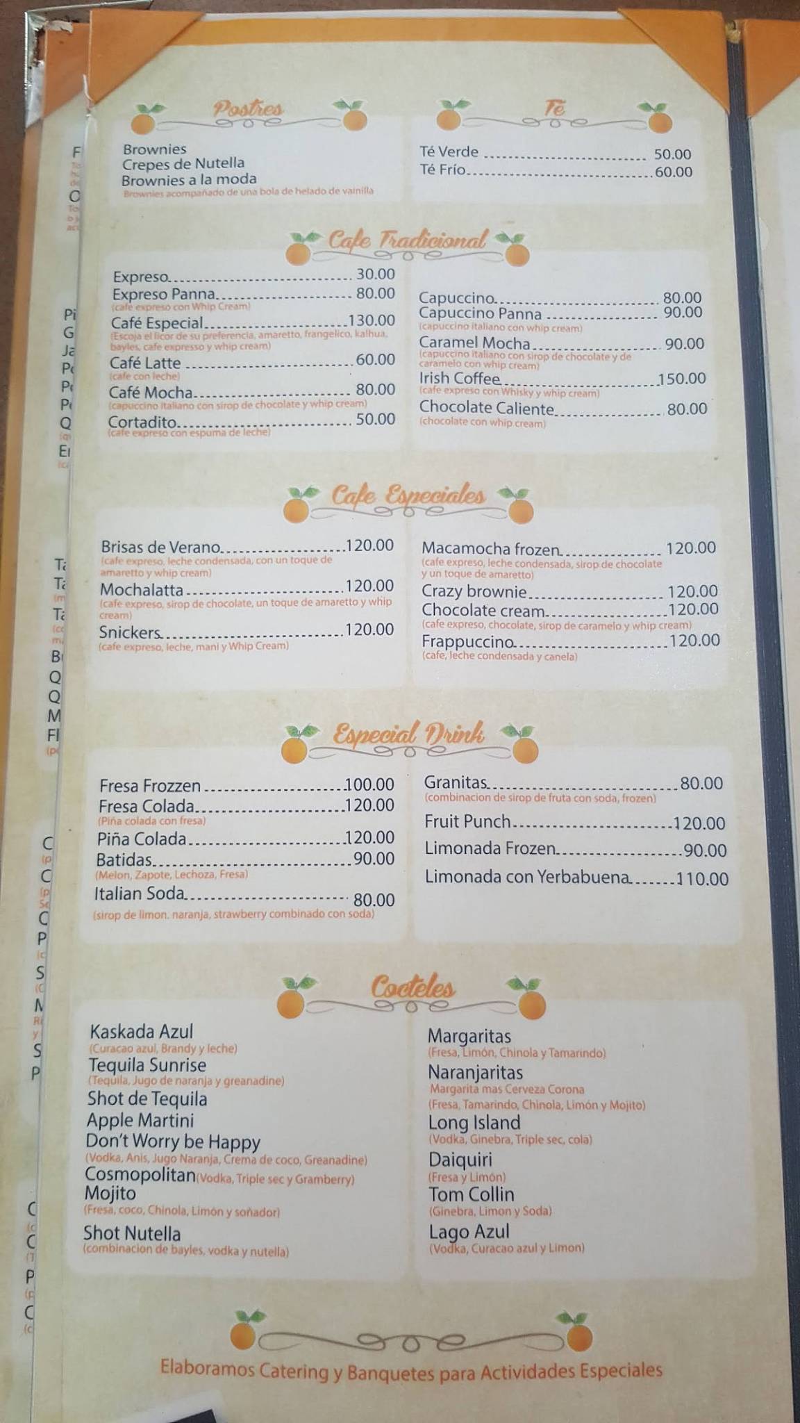 Carta de El Naranjo restaurante, Concepción de La Vega