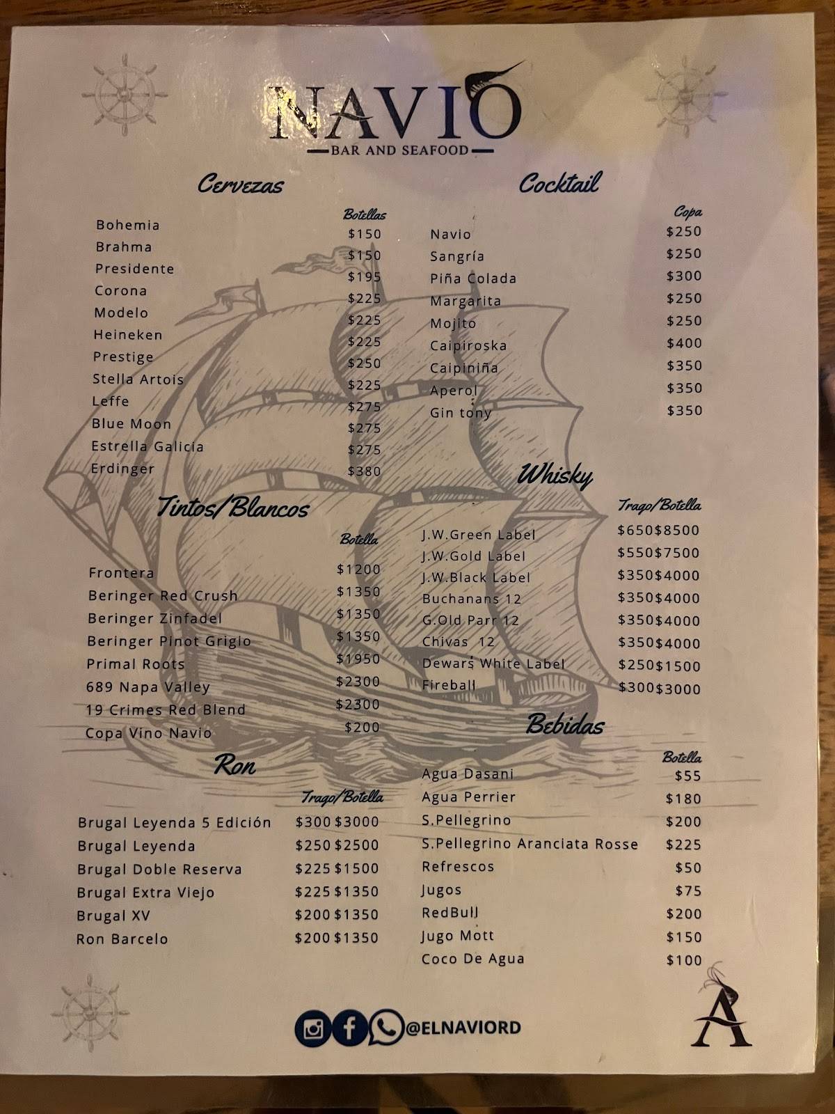 Carta de El Navio Bar And Seafood, Pedernales