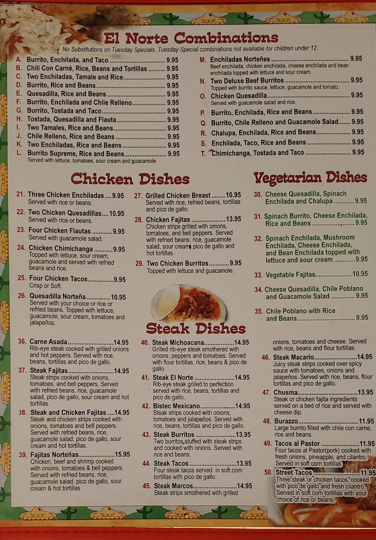 Menu at El Norte Mexican Restaurant, Meridian, MS-19