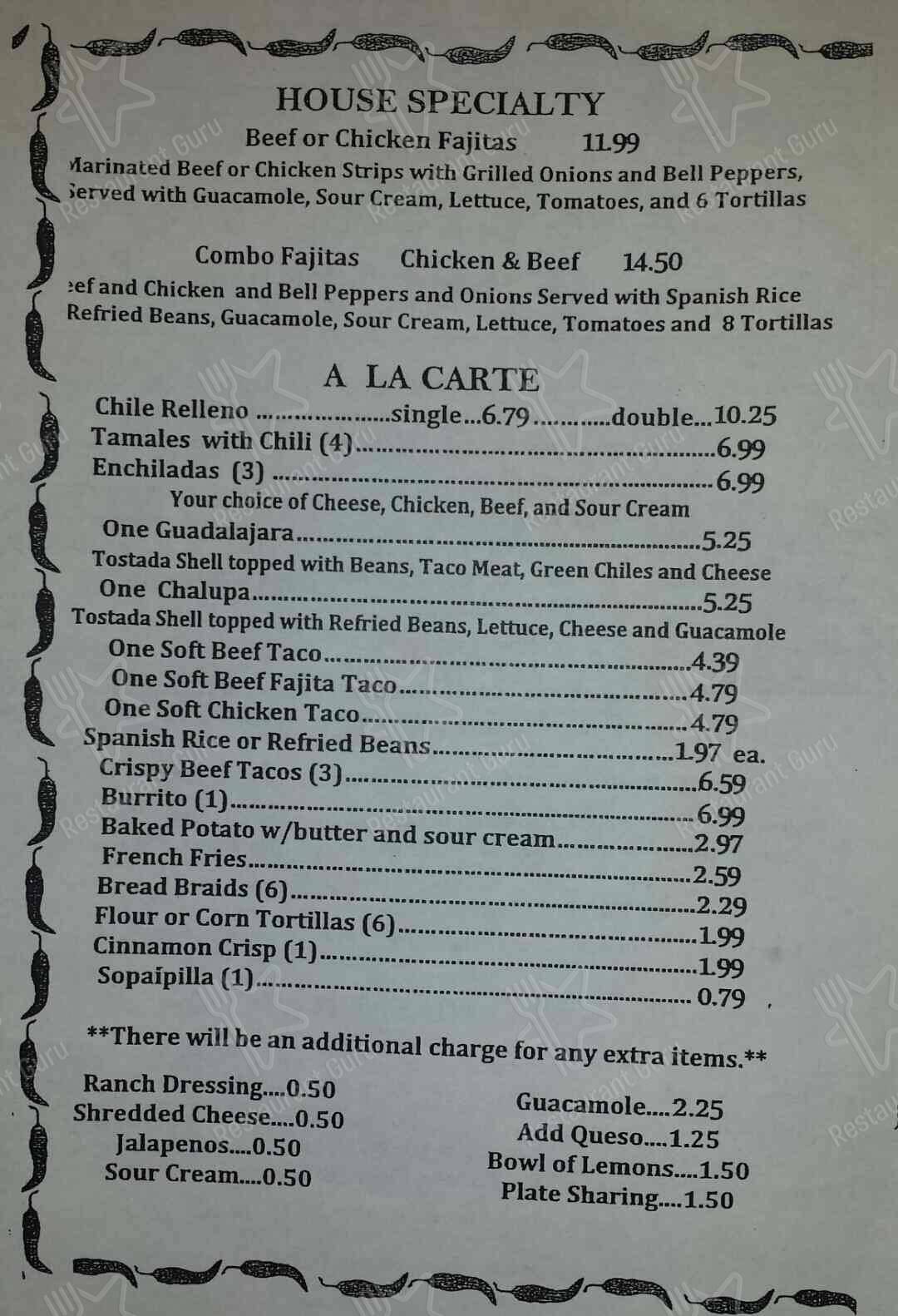 Menu at El Palacio Mexican Restaurant, Duncan