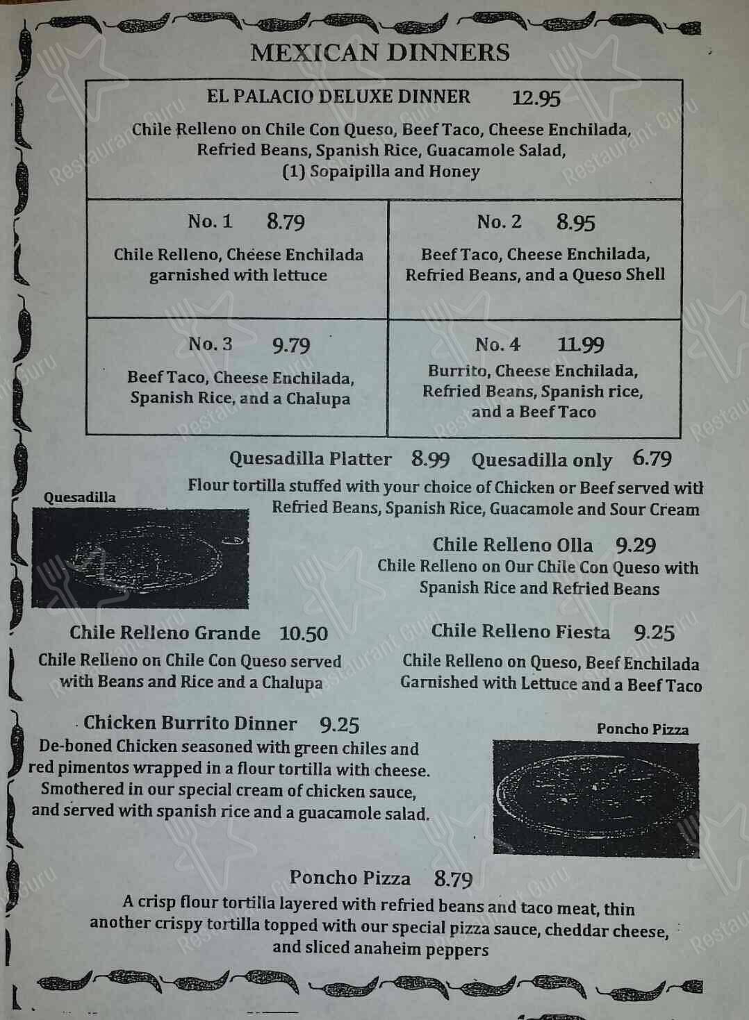 Menu at El Palacio Mexican Restaurant, Duncan