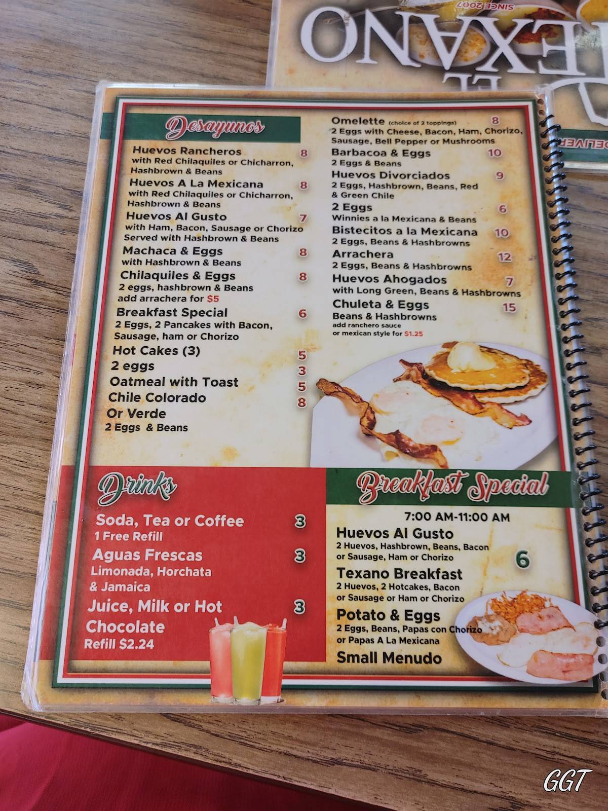 Menu at El Texano Mexican Restaurant, El Paso, Pendale Rd