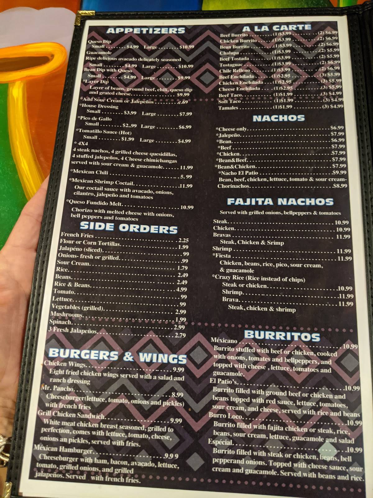 Menu at El Patio Mexican Restaurant, Natchitoches