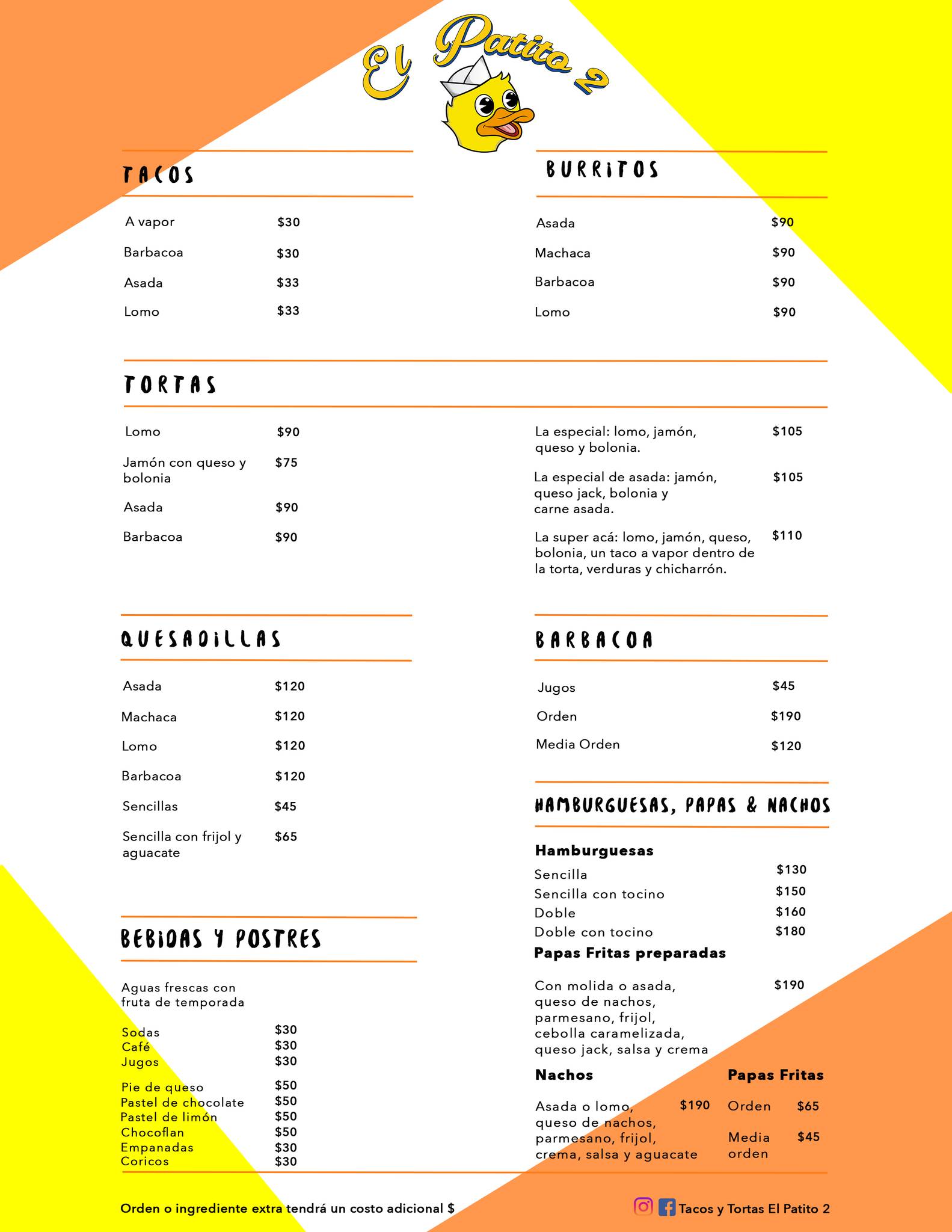Carta del restaurante Tacos y Tortas El Patito 2, Tecate