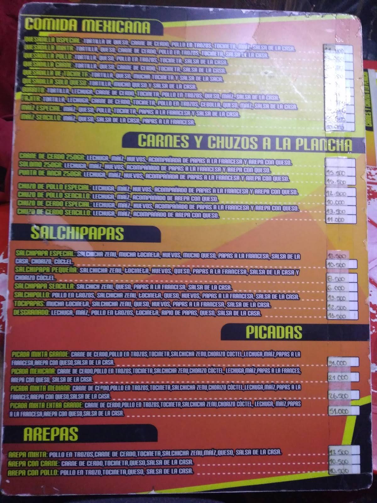 Menu at El Piloncito restaurant, Medellín, Cra. 90 #42c-26