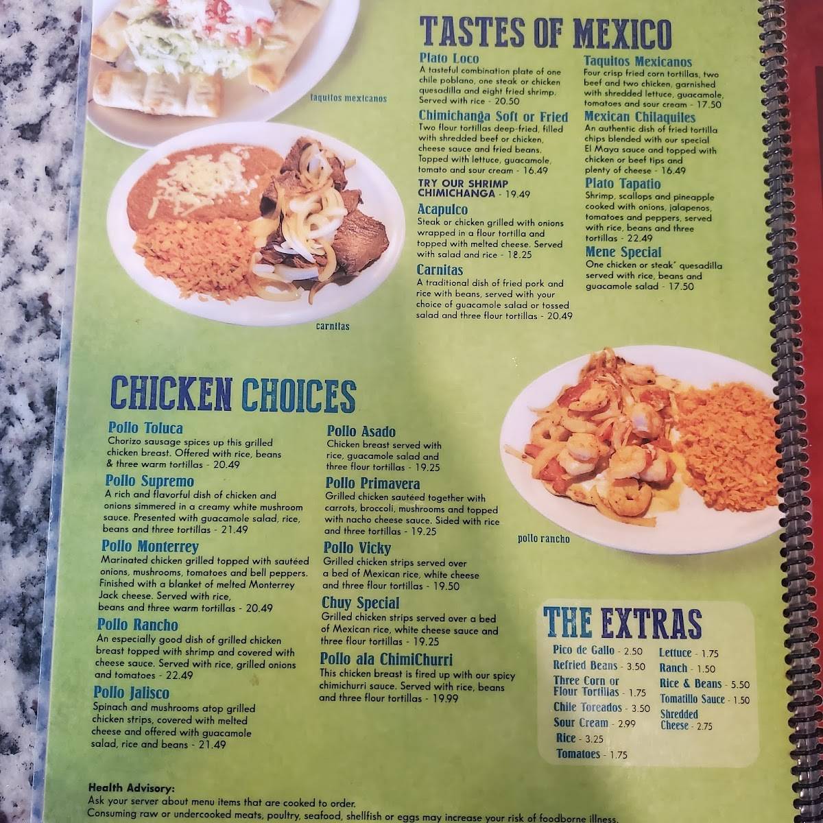 Menu at El Rancho restaurant, Ludington, US-10