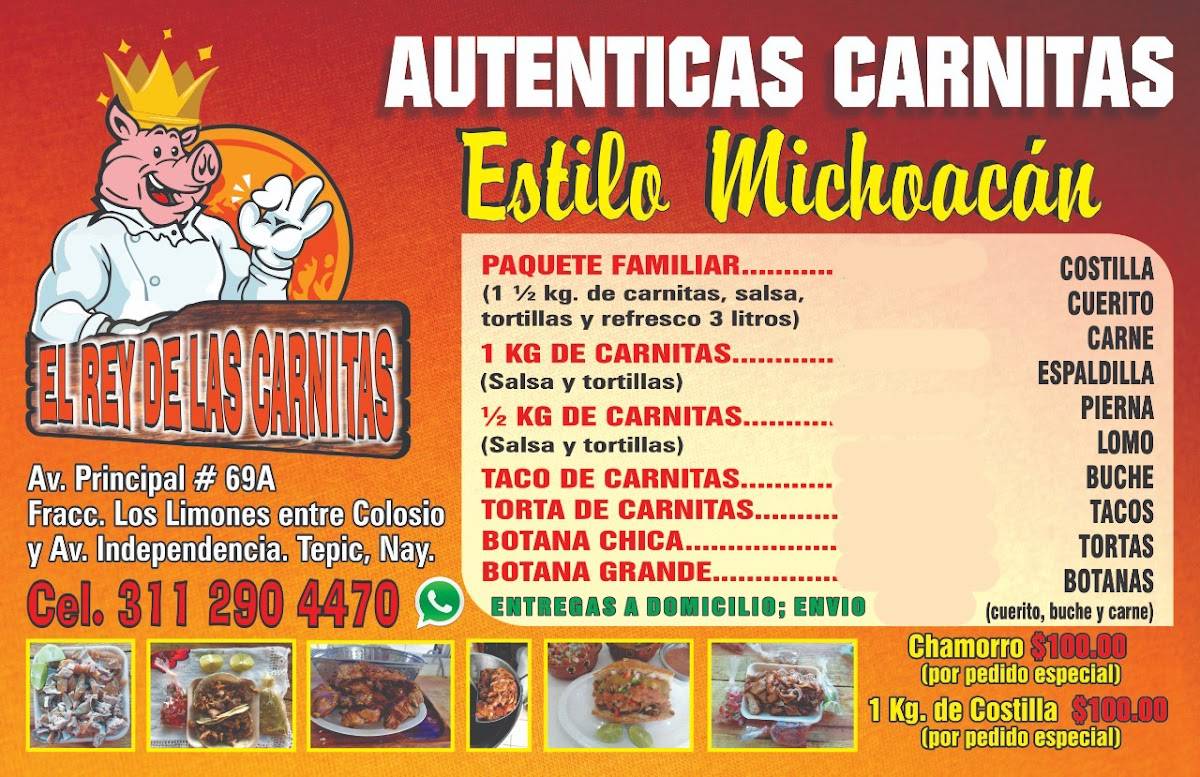 Menu at Carnitas El Rey restaurant, Tepic