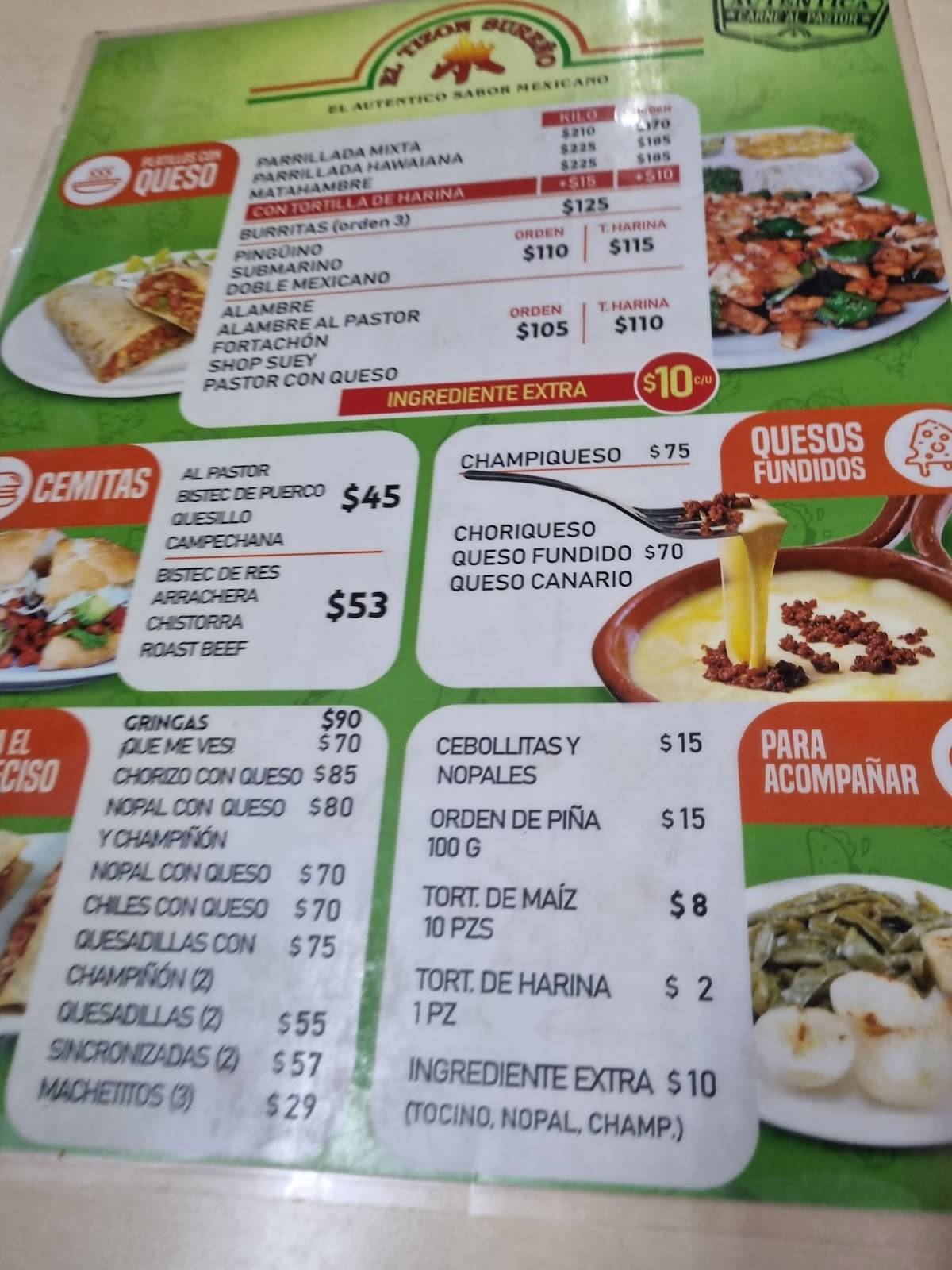 Carta del restaurante El Tizón Sureño Casa Matriz, Tehuacán, Calle 5 ...