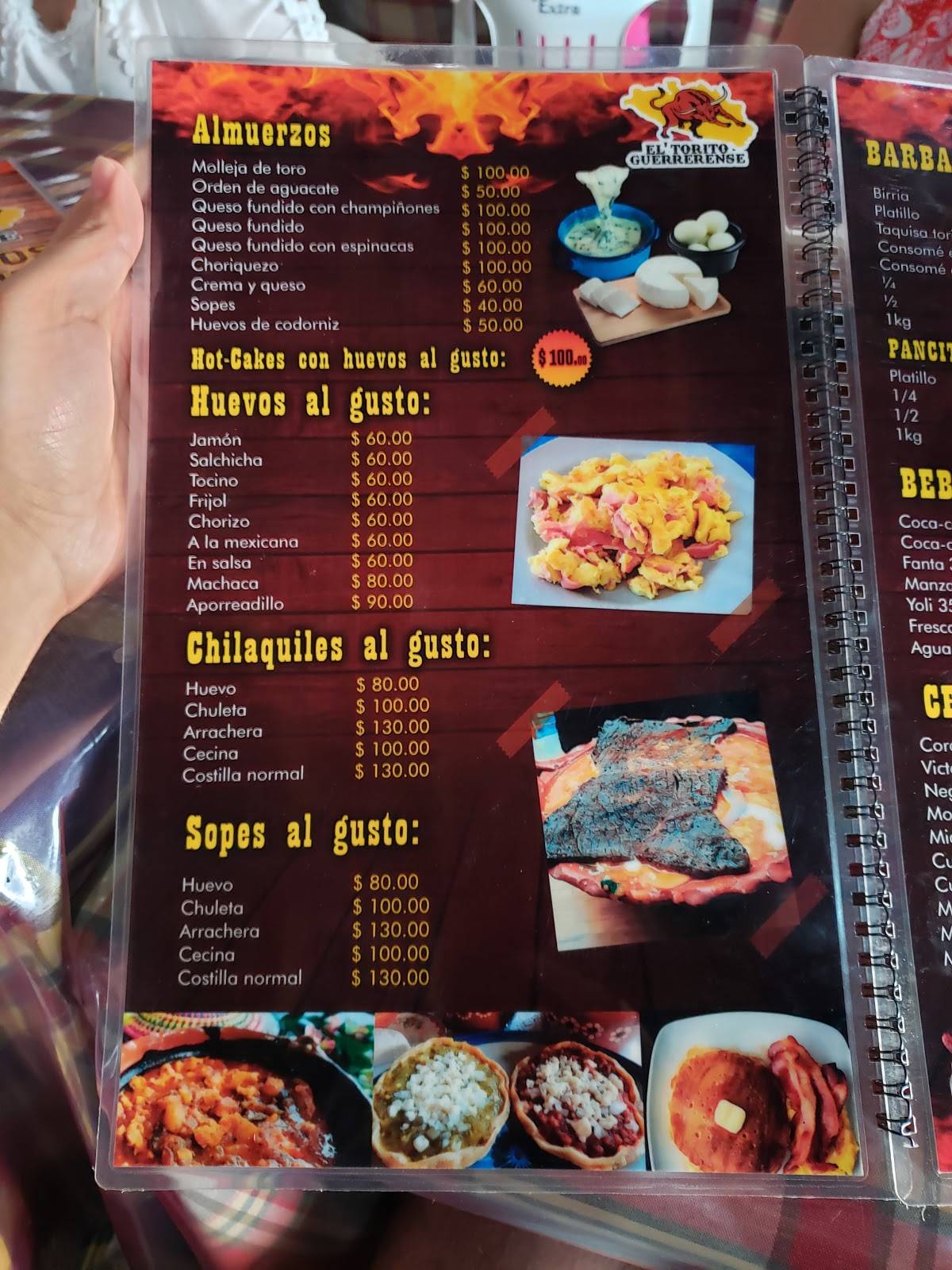 Carta del restaurante El Torito Guerrerense, Petaquillas, FGWM+5Q