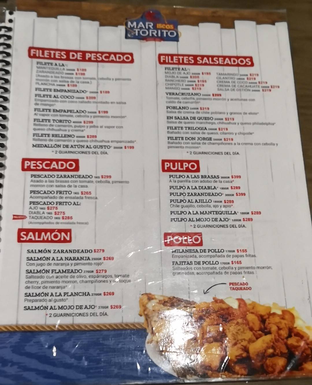Carta del restaurante Mariscos El Torito, Mazatlán, Av. Rotarismo 329