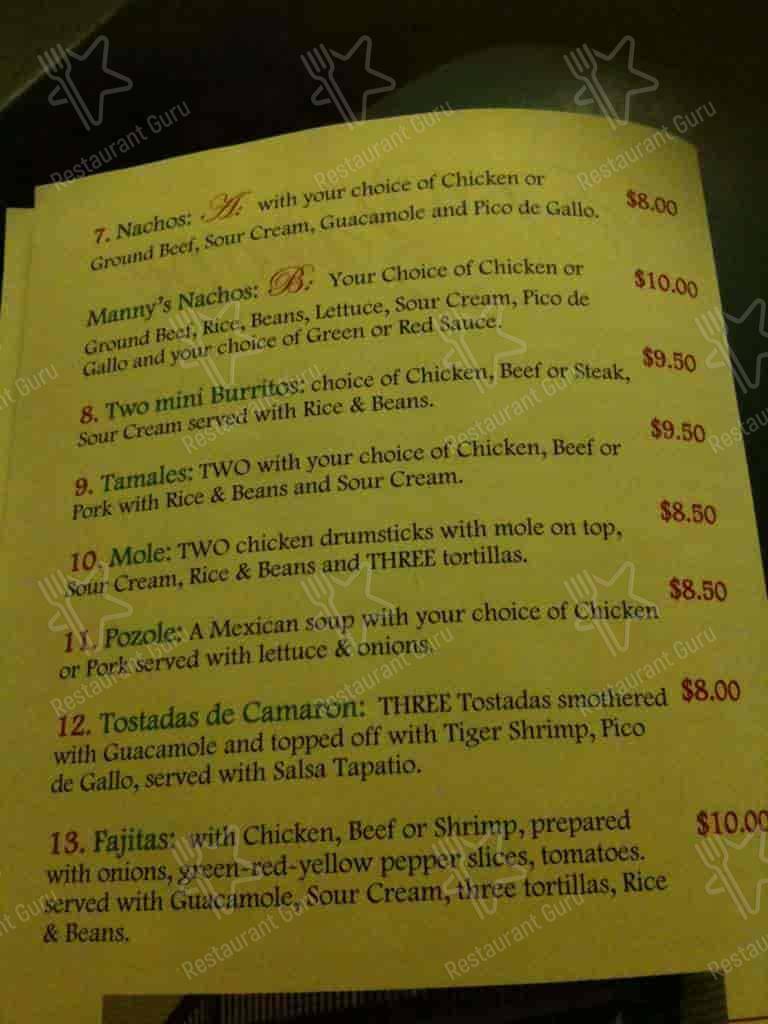 Menu at El Zarape restaurant, Juneau, Anka St