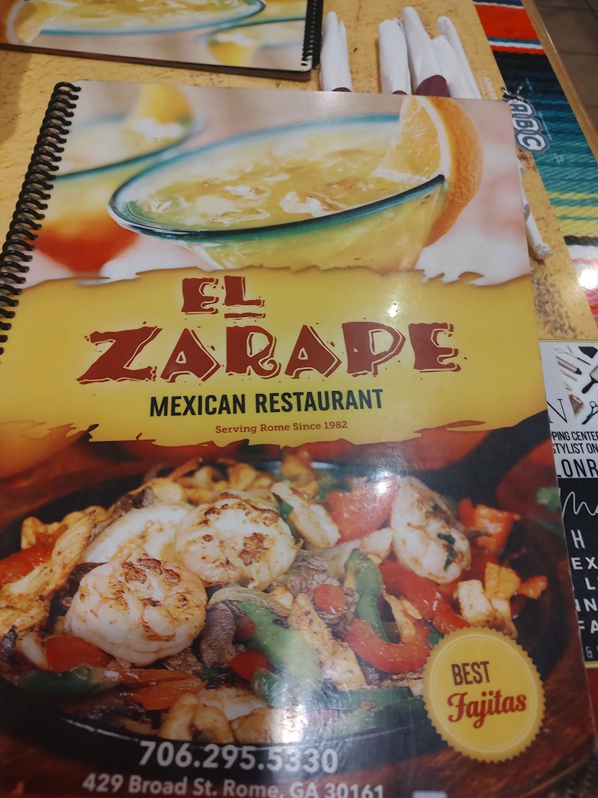 Menu at El Zarape Mexican Restaurant, Rome