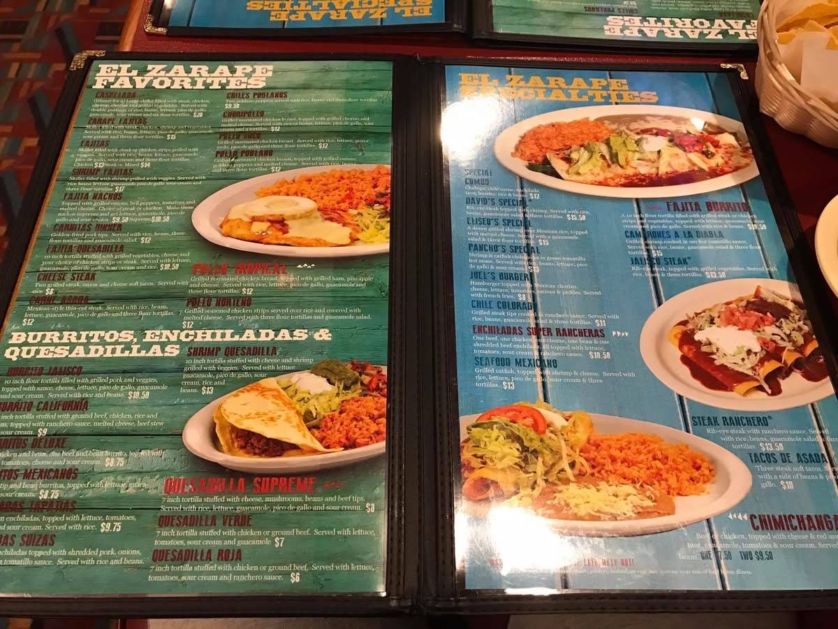 Menu at El Zarape restaurant, Bowling Green