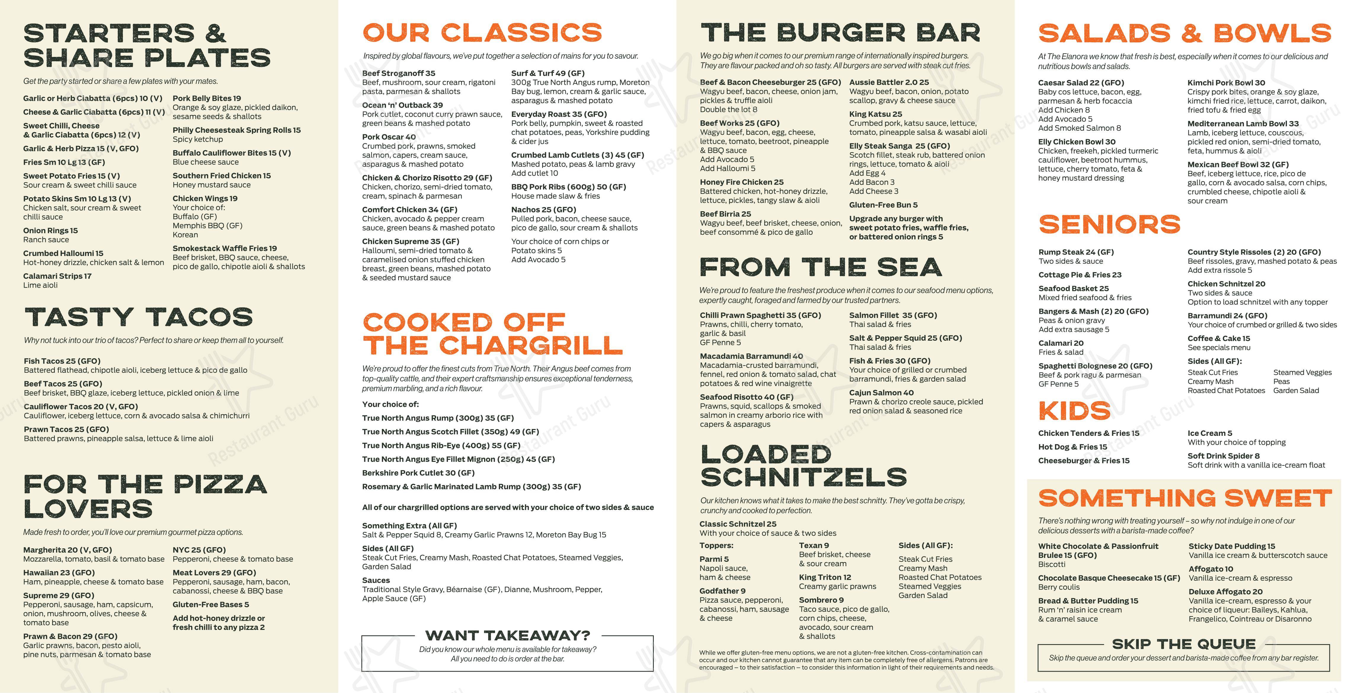 Menu at Elanora Hotel East Gosford pub & bar, East Gosford