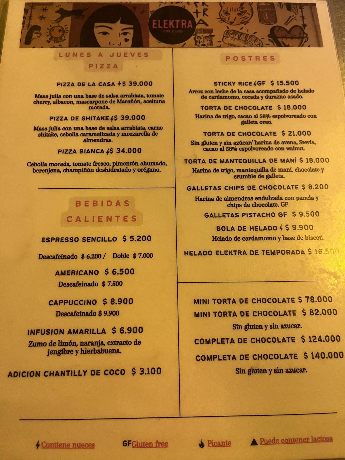 Menu at Elektra Punk & Food restaurant, Bogotá
