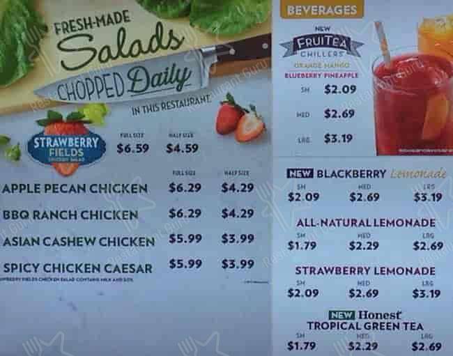 Menu at Wendy's fast food, Elgin, Dundee Ave