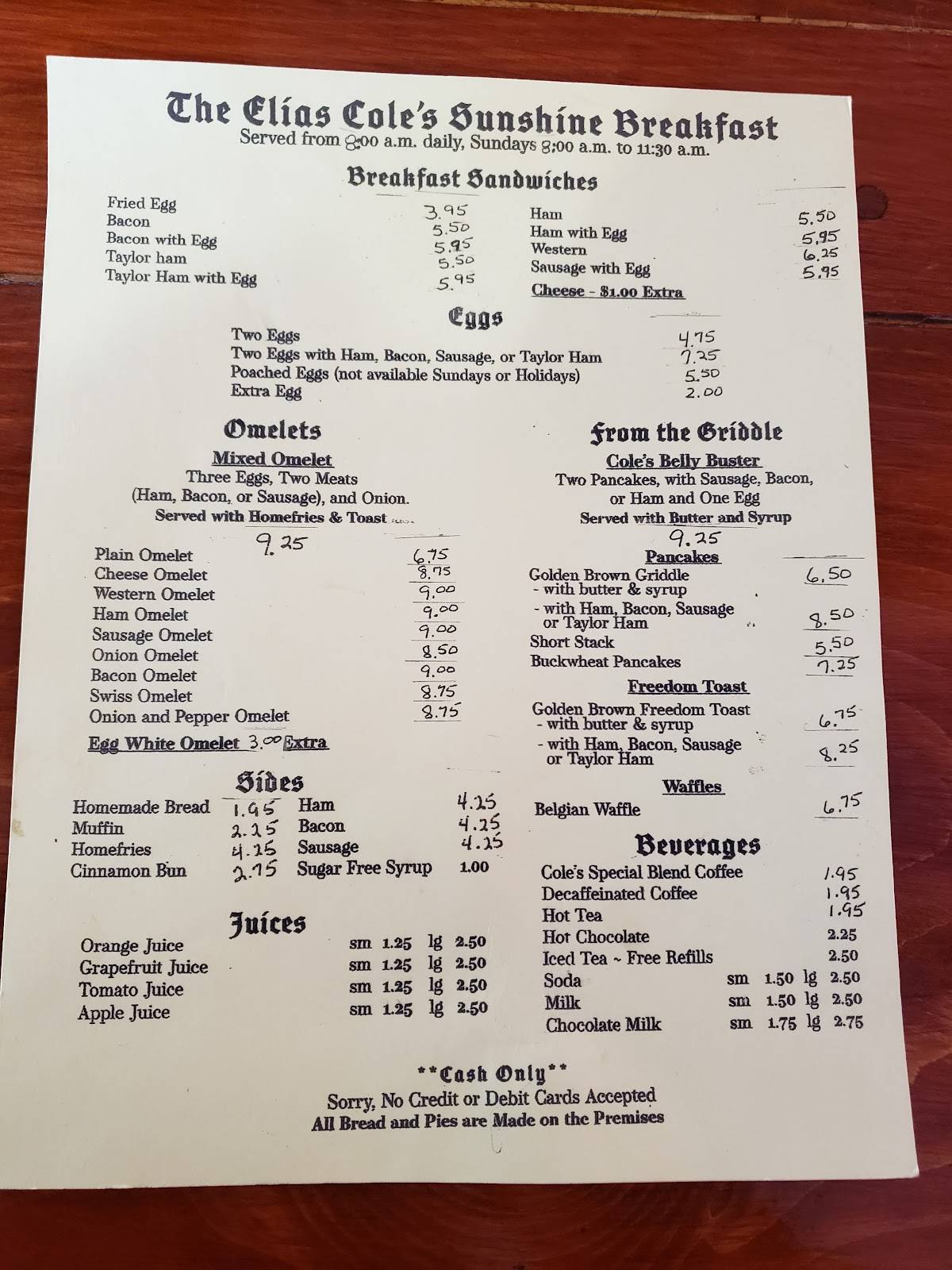 Menu at Elias Cole restaurant, Wantage