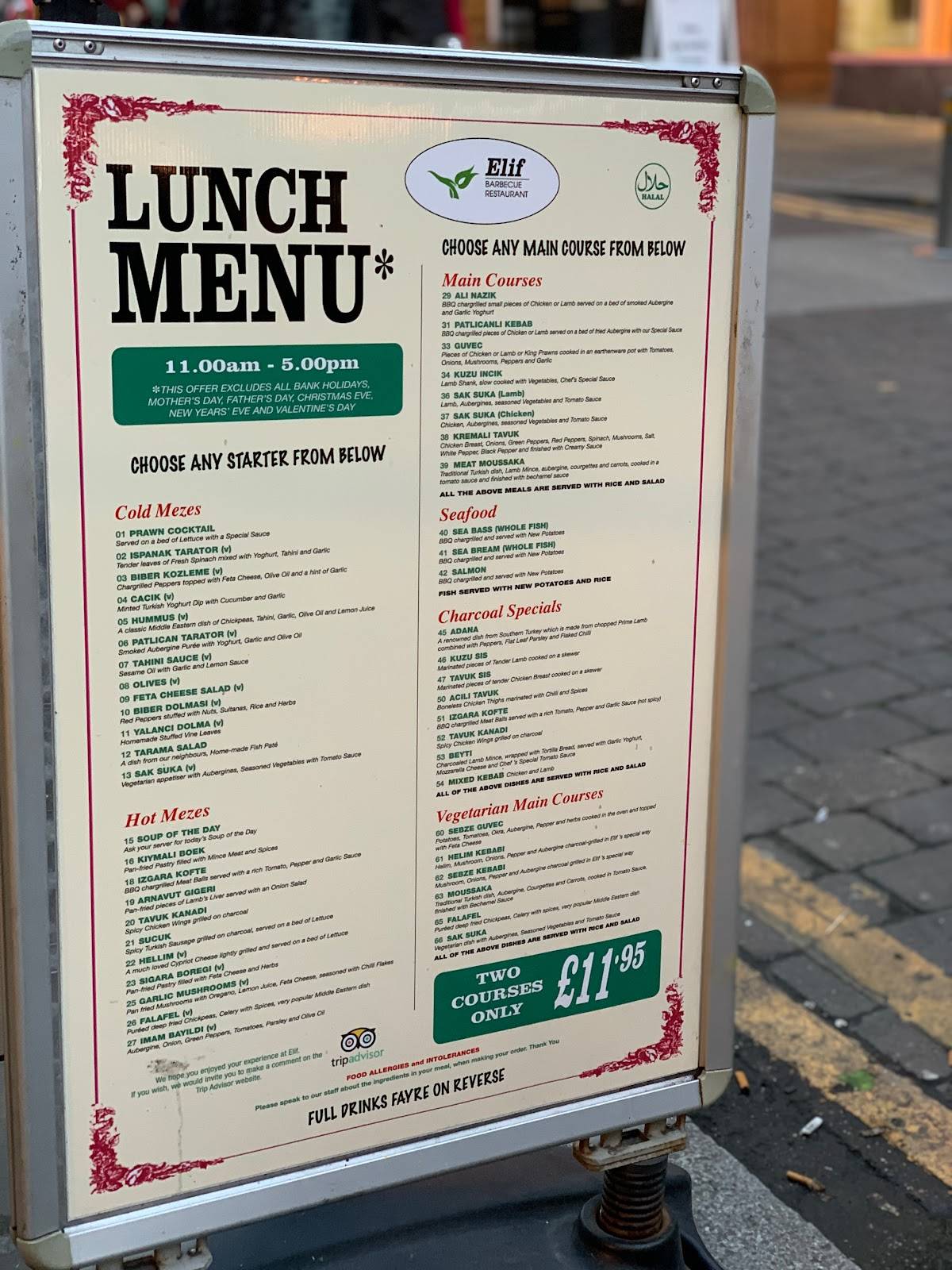 Menu at Elif Turkish BBQ Restaurant, Liverpool, 33 Bold St
